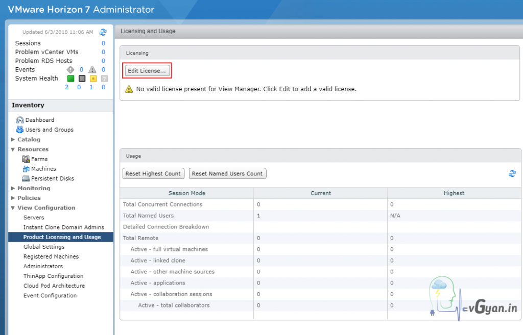 Horizon View 7.5 : Add View Licence, Event Database and vCenter Part-12 – vGyan.in